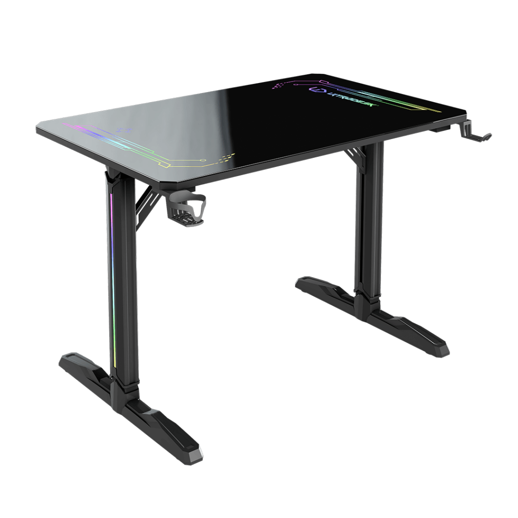 Ultradesk FREEZE V2 - Desk with glass desktop and LED RGB Prismatic
